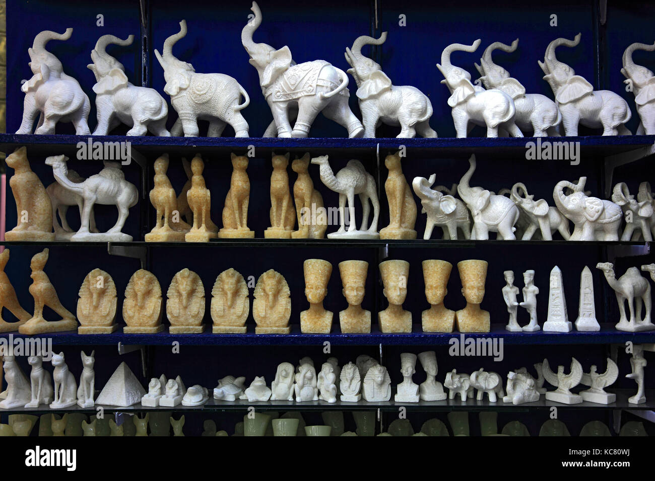Figures of Egyptian gods in a souvenir shop in Esna, Upper Egypt ...