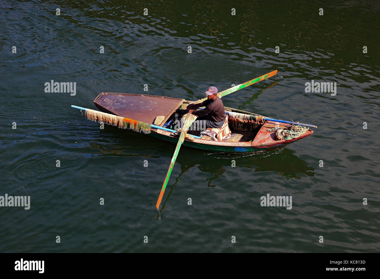 Souvenir Seller with a rowing boat on the Nile, Upper Egypt Stock Photo ...
