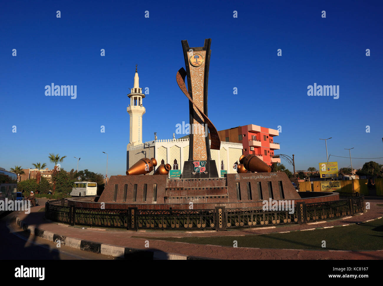 roundabout and mosque in downtown Luxor, Africa, Upper Egypt Stock ...