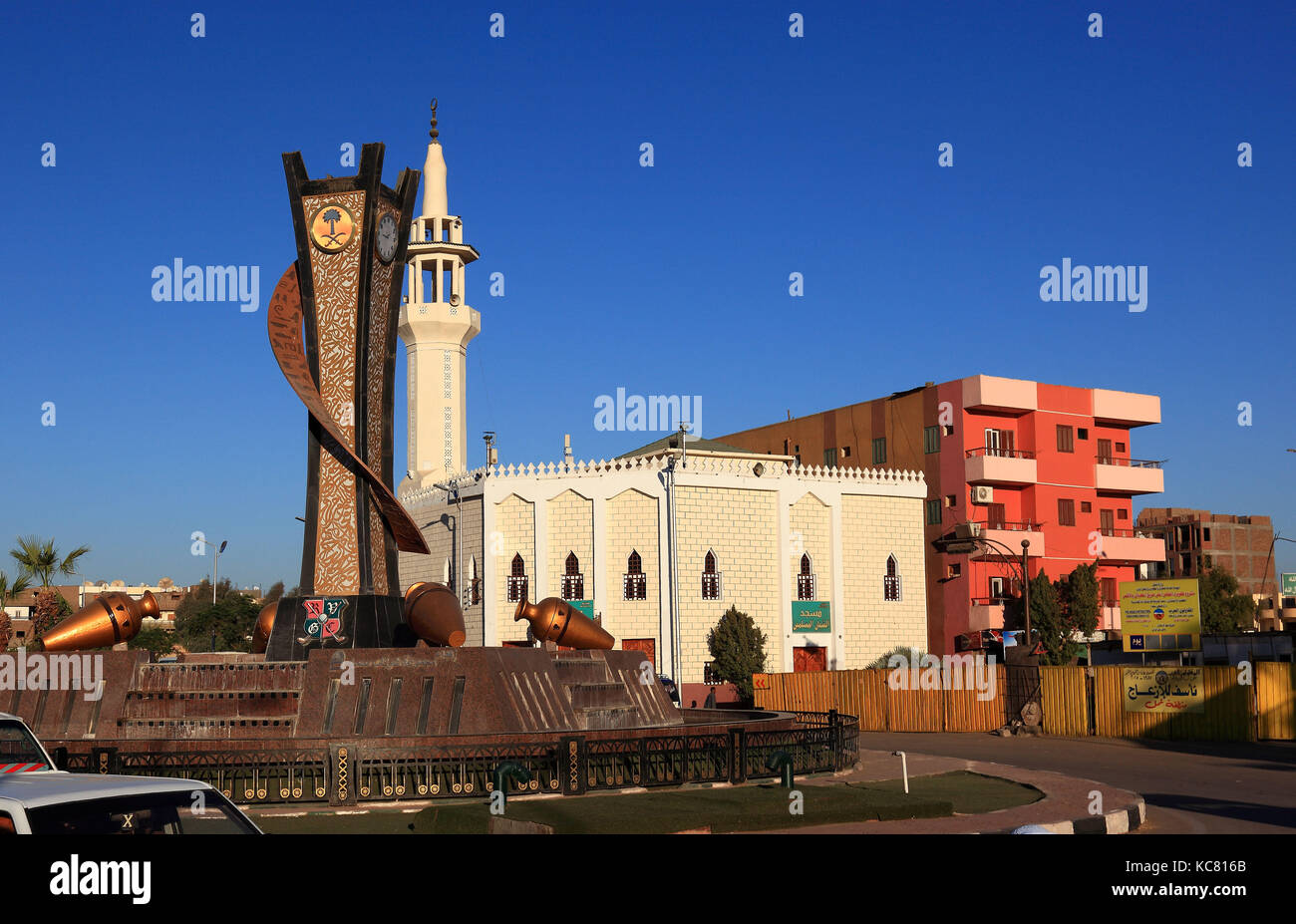 roundabout and mosque in downtown Luxor, Africa, Upper Egypt Stock ...