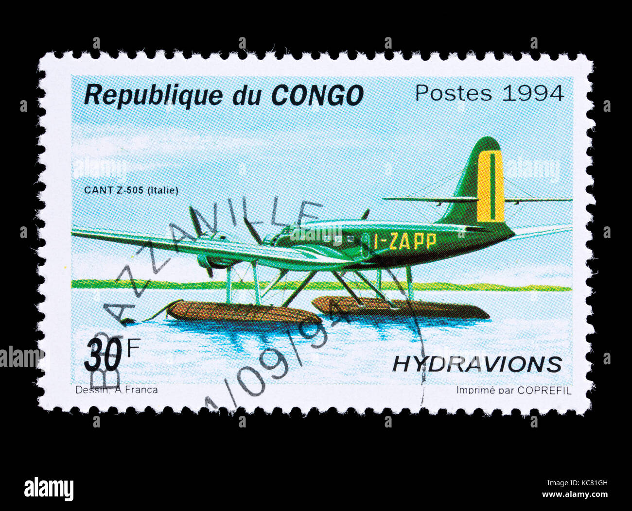 Postage stamp from Congo depicting a CANT z-505 seaplane from Italy ...