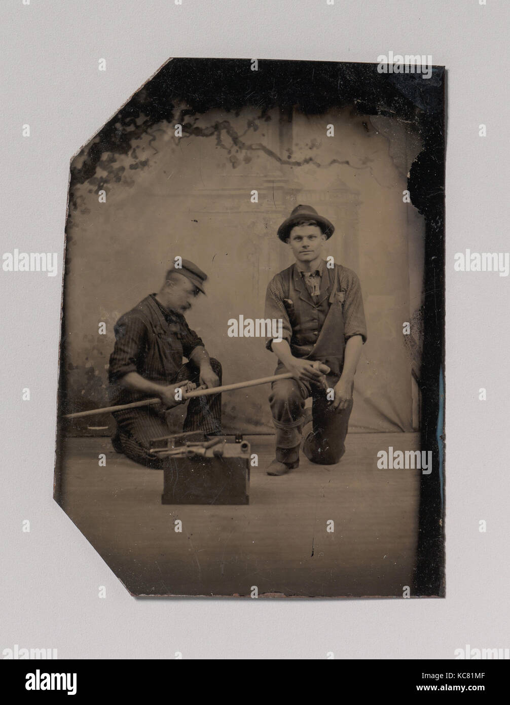 Two Plumbers with a Pipe, Pipe Cutter, and Toolbox, Unknown, 1870s–80s ...