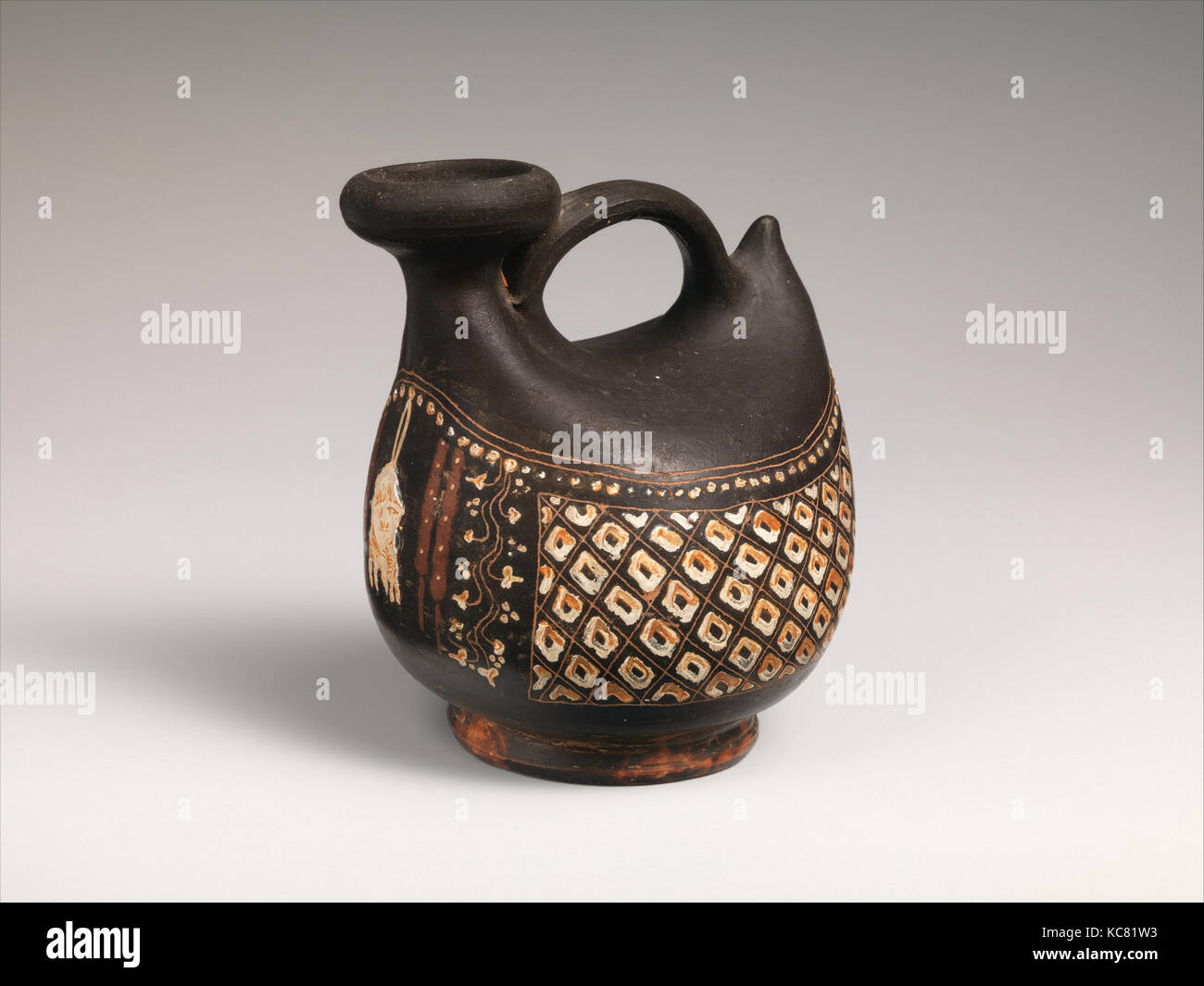 Terracotta askos (flask with spout and handle over top), ca. 340–320 B ...