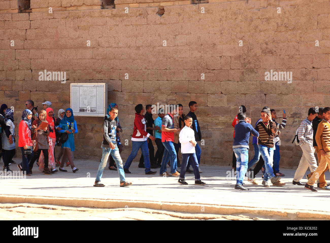 Temple of Luxor, school class in the temple complex, Africa, Upper ...