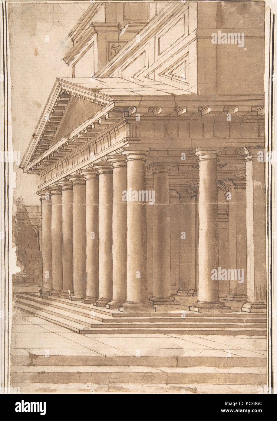 Portico, 16th century, Pen and brown ink, washed, 14-3/8 x 10 in. (36.5 ...
