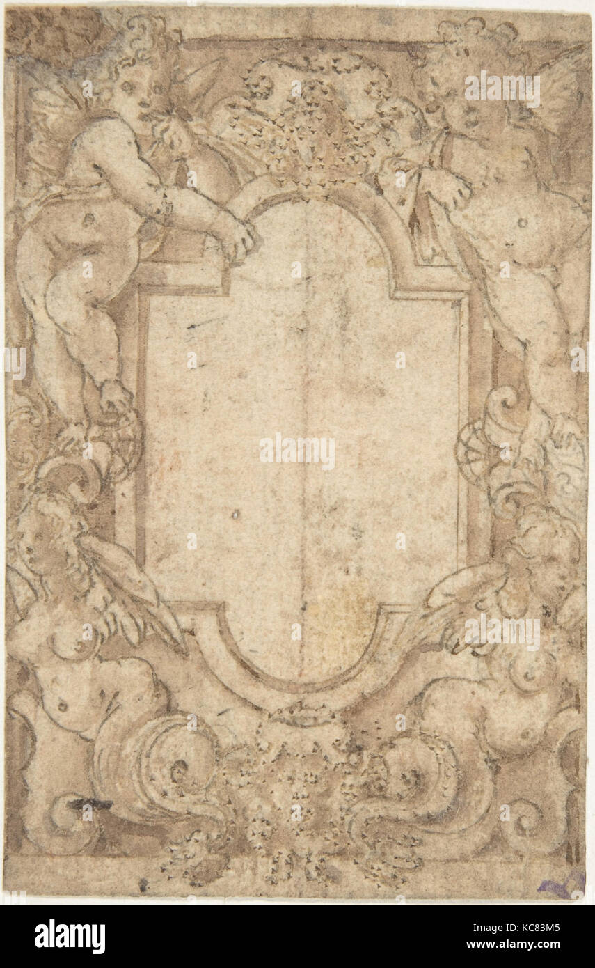 Design for a Frame with Putti and Sirens, Anonymous, Italian, second ...