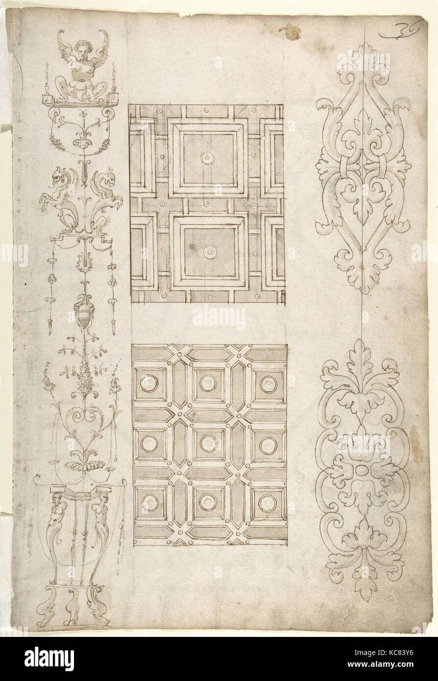 Grotesque Decoration and Ceiling Designs (Recto); Geometric Design ...