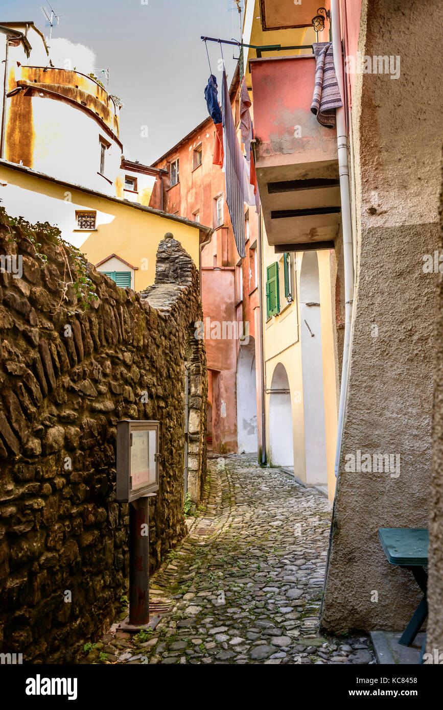 foreshortening of lane near arches under old picturesque bending ...
