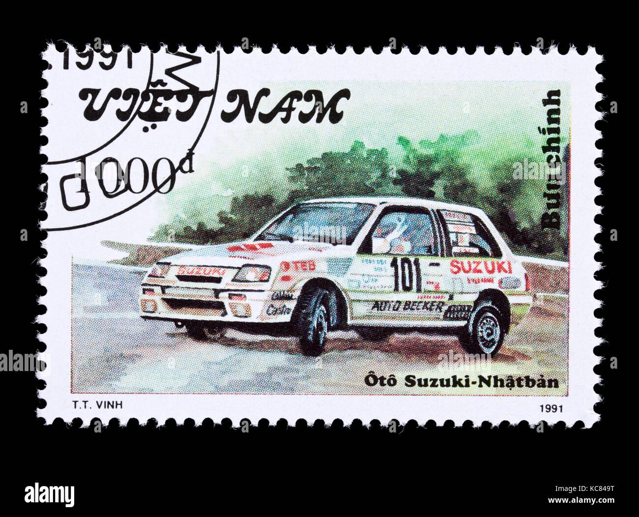 Postage stamp from Vietnam depicting a Suzuki off-road rally car Stock ...