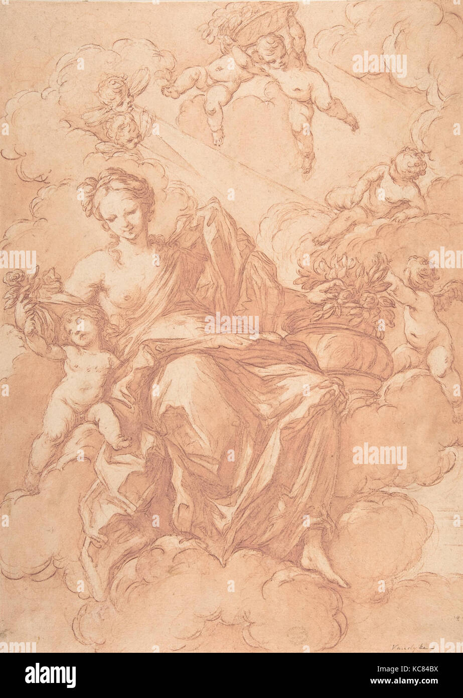 Female Allegorical Figure With Cherubs(?), Anonymous, Italian, Roman ...
