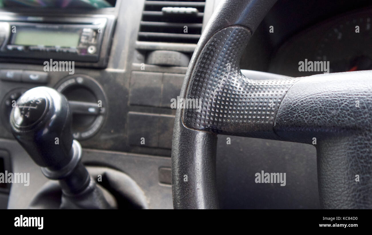The inside of a commercial van, in a dusty and worn condition Stock ...