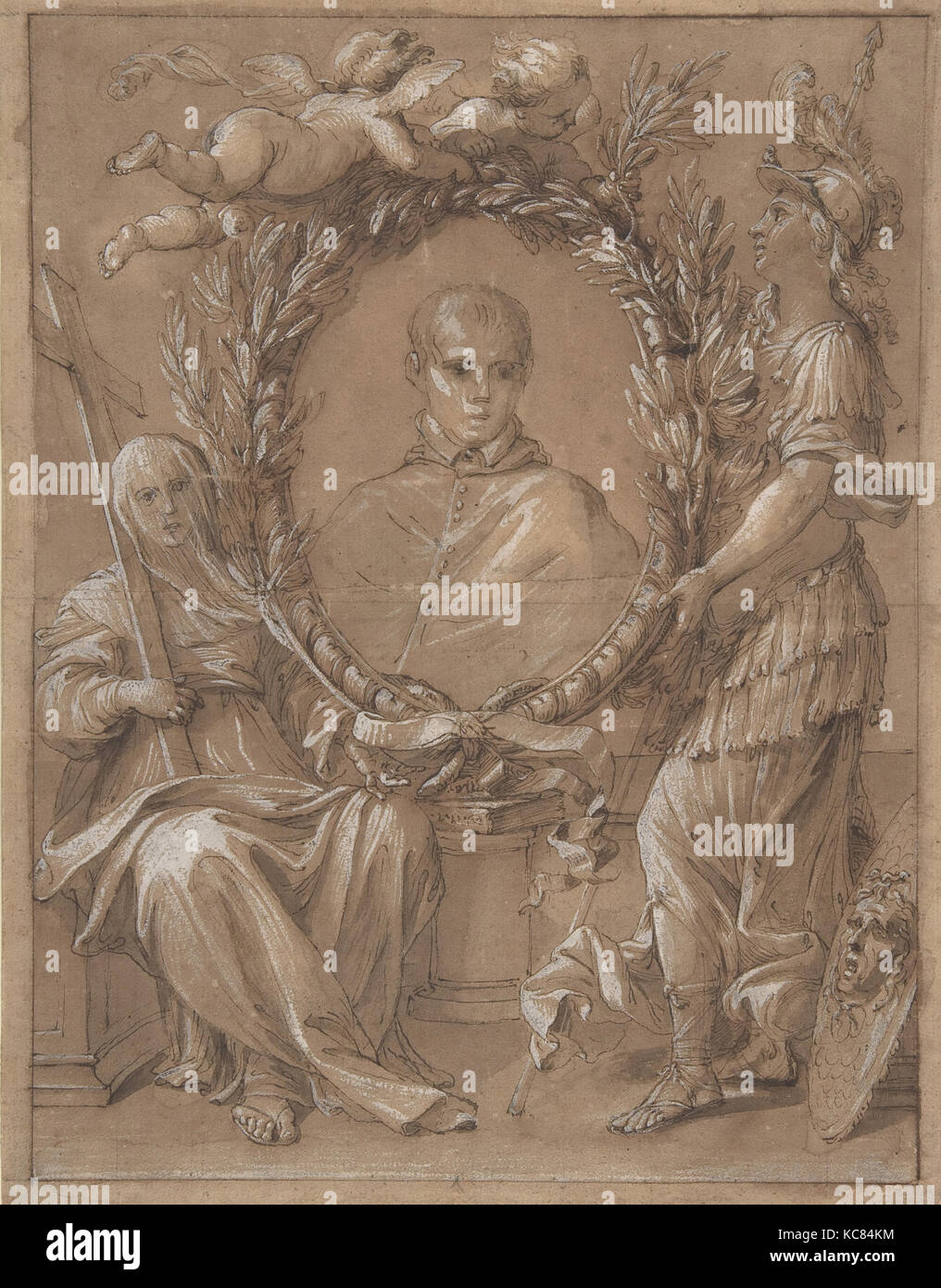 Portrait of an Ecclesiastic Flanked by a Female Saint and Athena ...