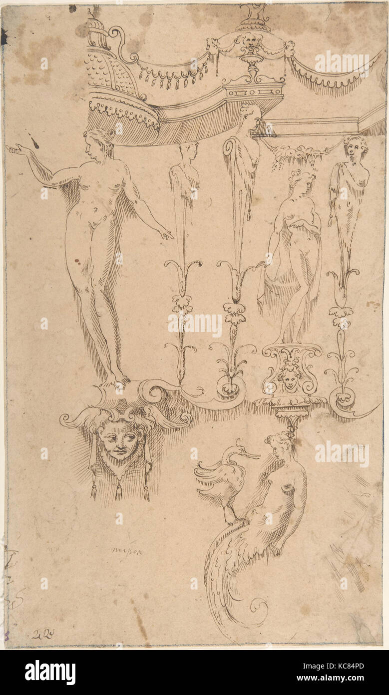 Studies for Grotesque Decorations (Recto); Small Sketches and Writing ...