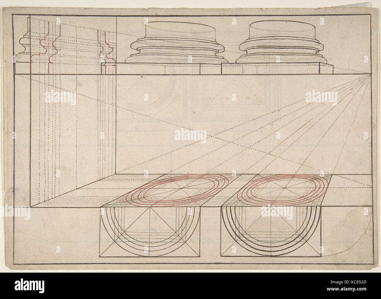 Architectural Perspective Study Showing Two Column Bases (Recto ...