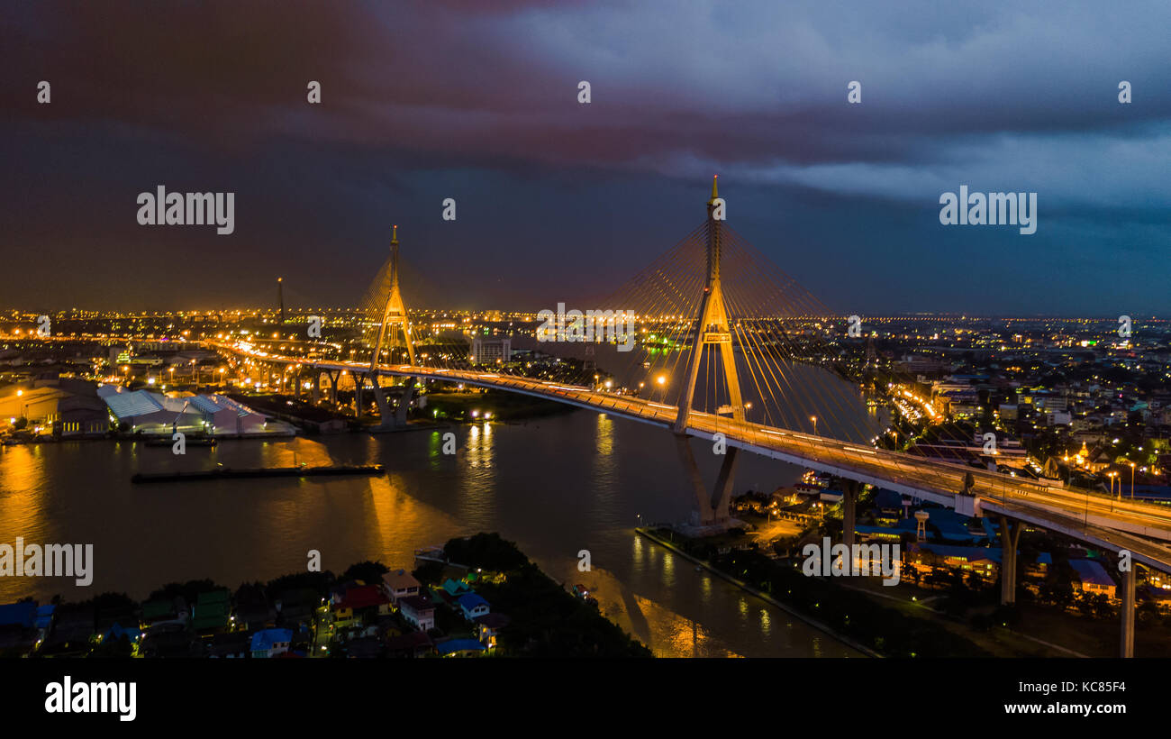 Rama 9 Bridge in Thailand. The landmark. The symbol is the symbol of ...