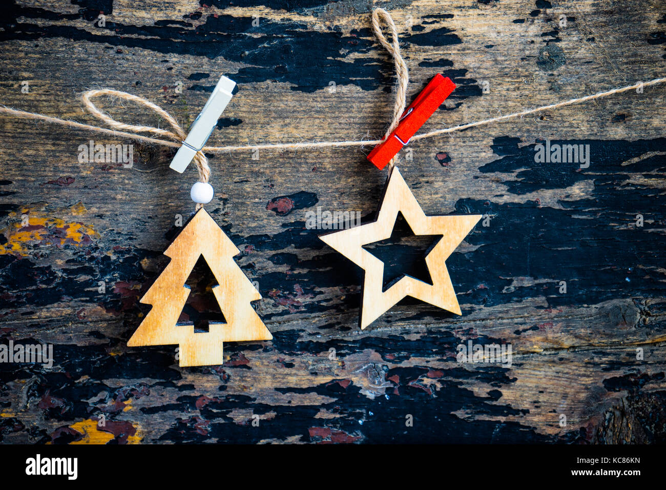 Christmas frame with wooden rustic toys on dark wooden background Stock ...