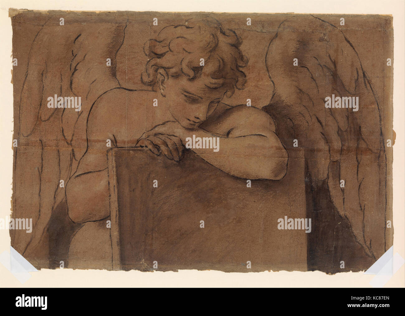 Cartoon Fragment for Adolescent Angel Leaning on a Tablet or Closed ...