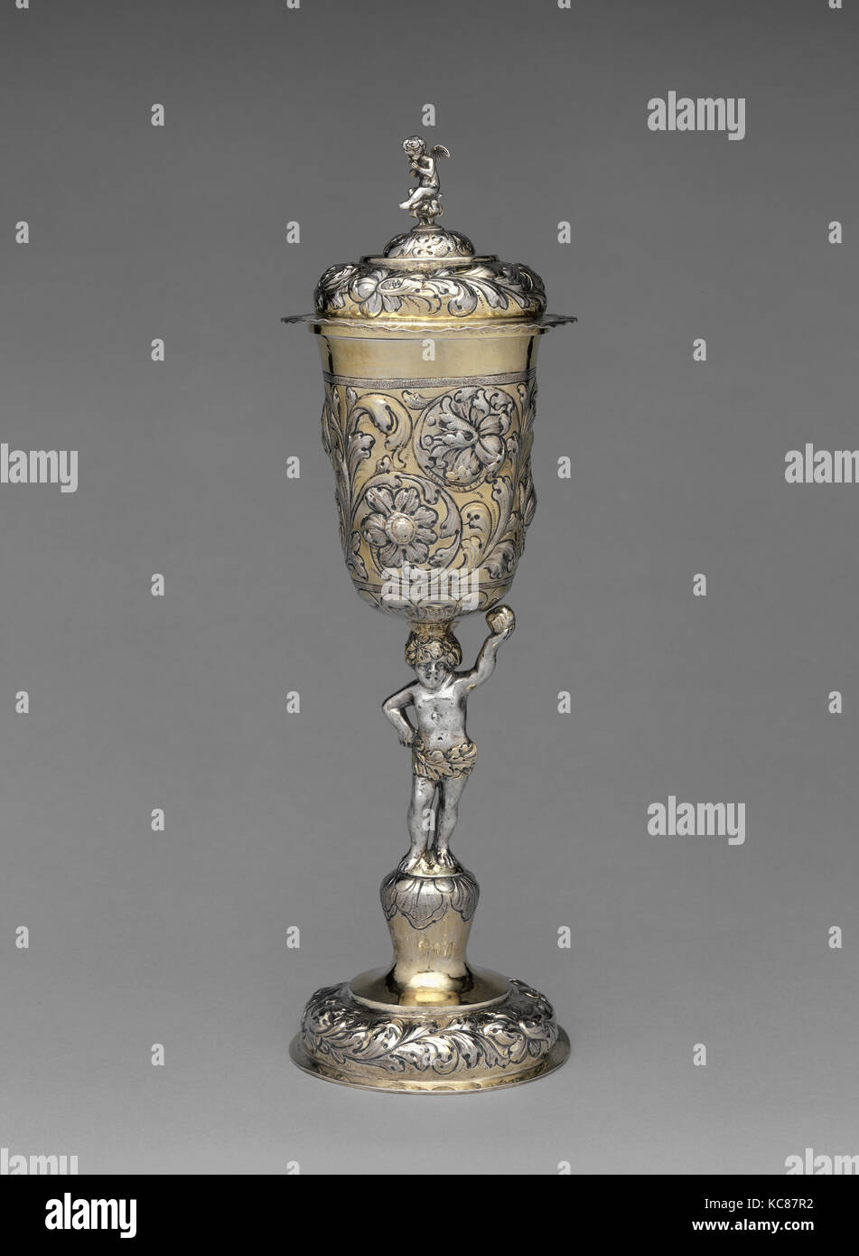 Standing cup with cover, ca. 1700, Hungarian, Brassó, Silver, partly ...