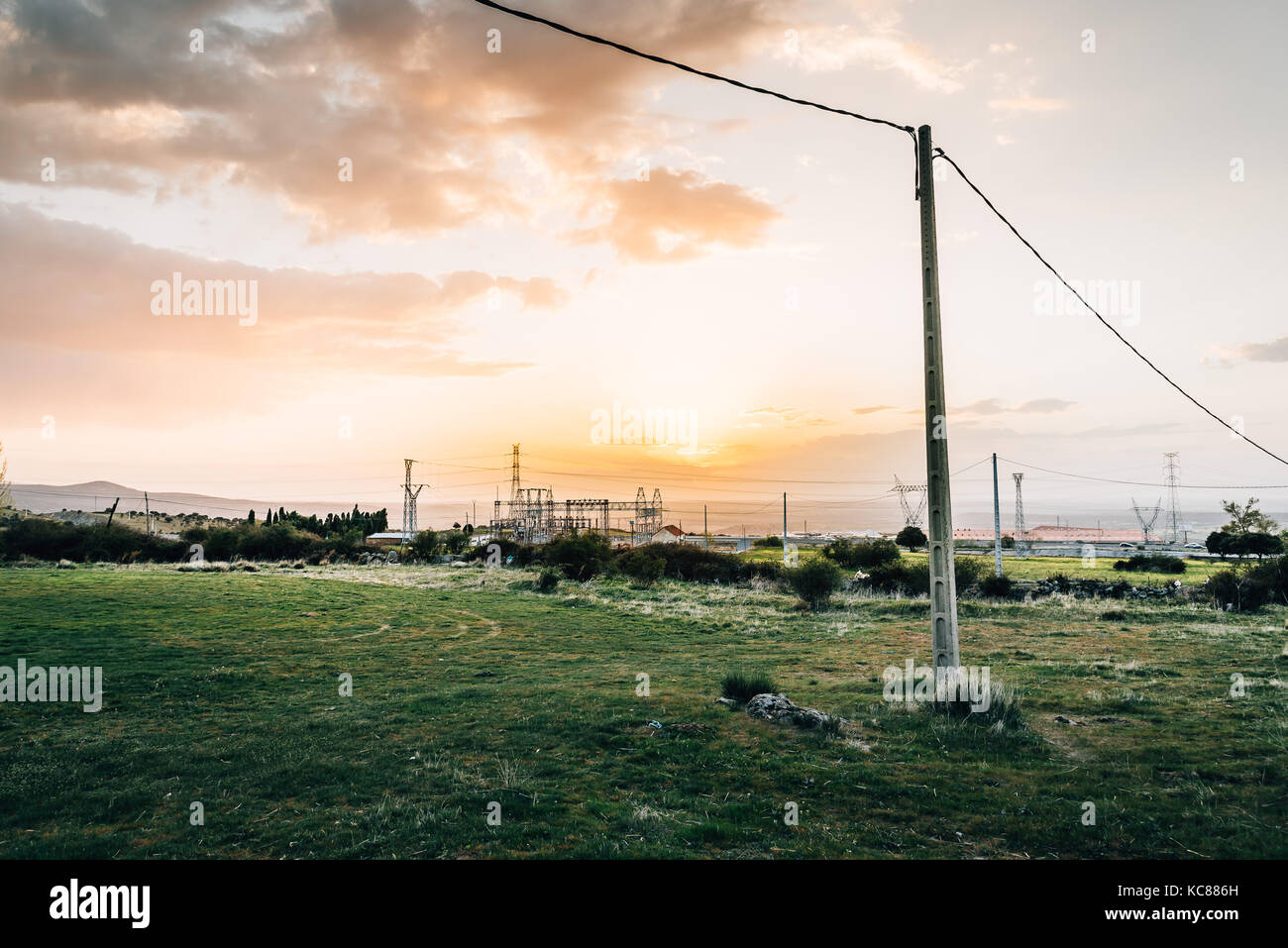 Electrical Power Lines at sunset Stock Photo - Alamy