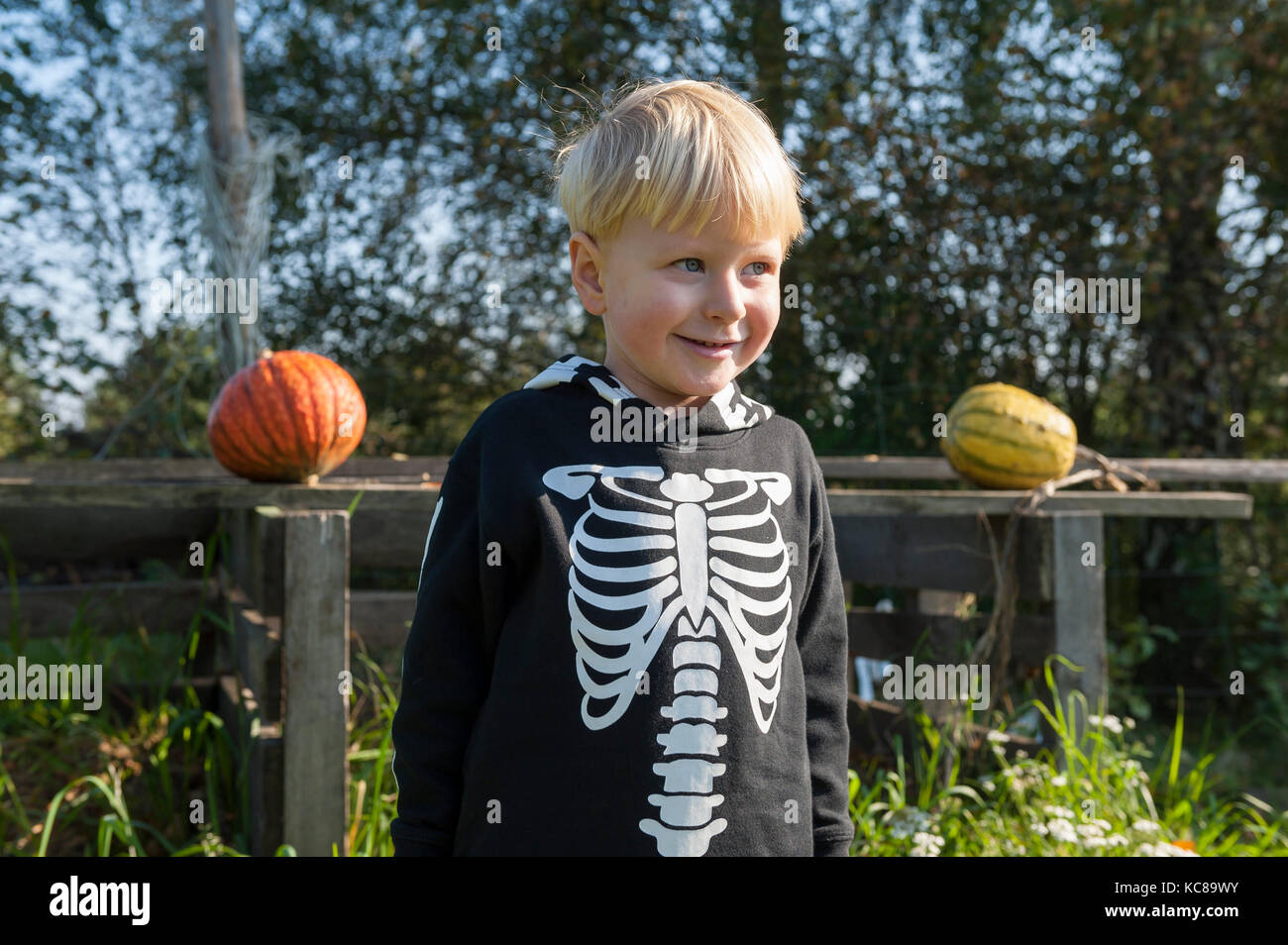 Boy wearing skeleton costume Stock Photo - Alamy