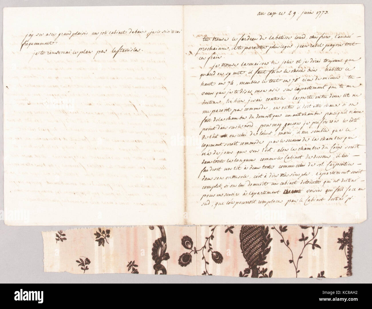 Letter, 18th century, French, 9 x 7 1/2 in. (22.9 x 19 cm), Textiles ...