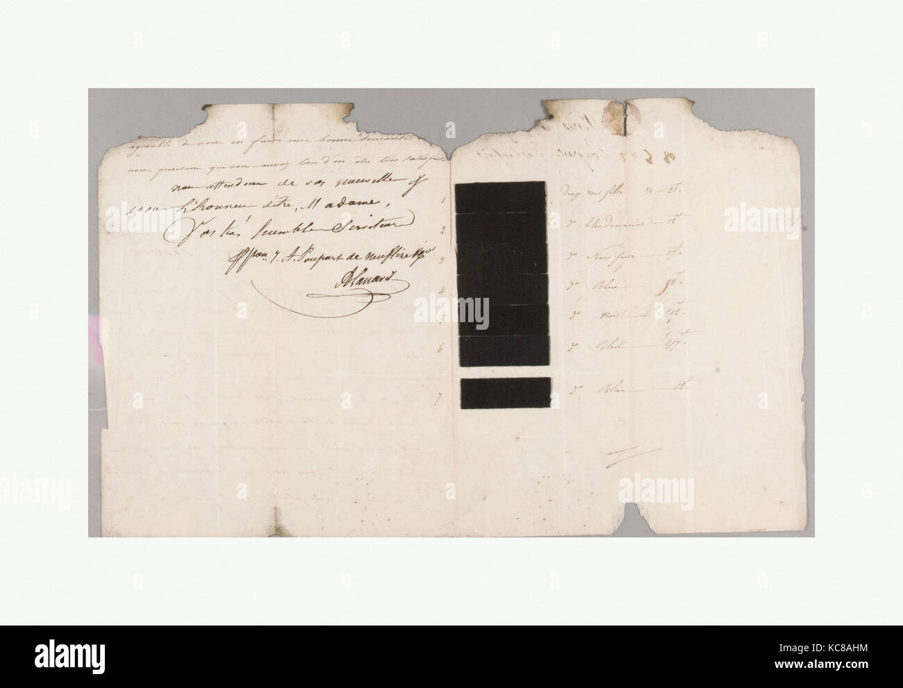 Letter with textile samples, late 18th–early 19th century Stock Photo ...