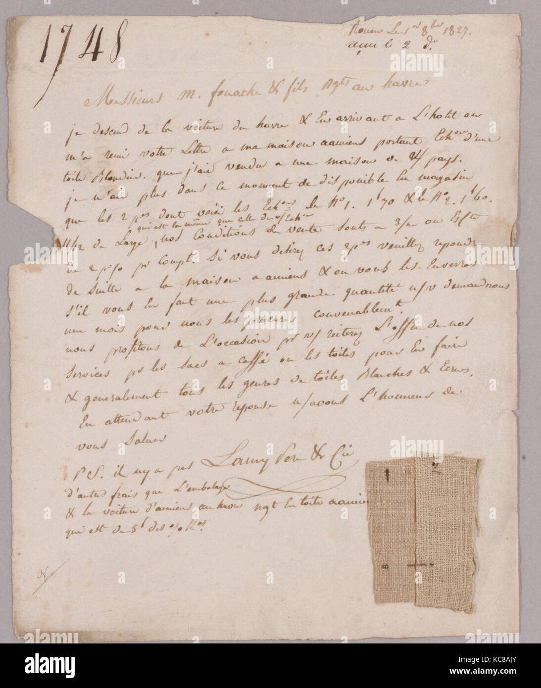 Letter with textile samples, late 18th–early 19th century Stock Photo ...