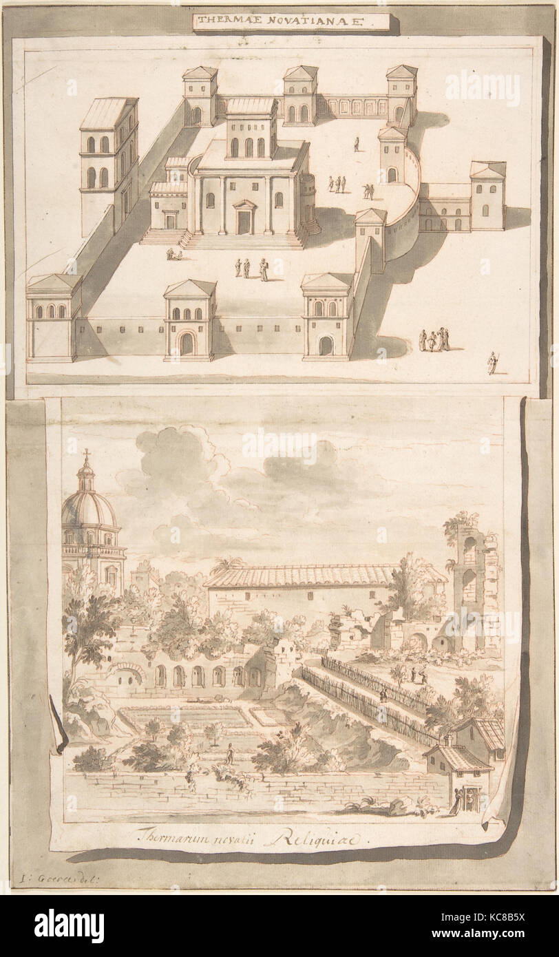A Reconstruction of the Thermae of Novitian (above) and a View of the ...