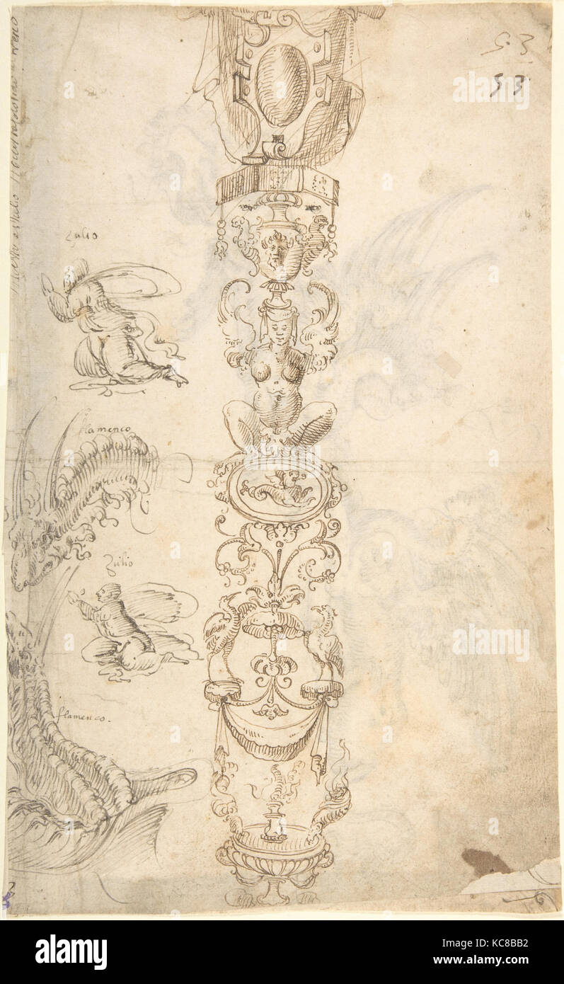 Candelabra Grotesque and Various Figure Studies (recto); Two Griffins ...