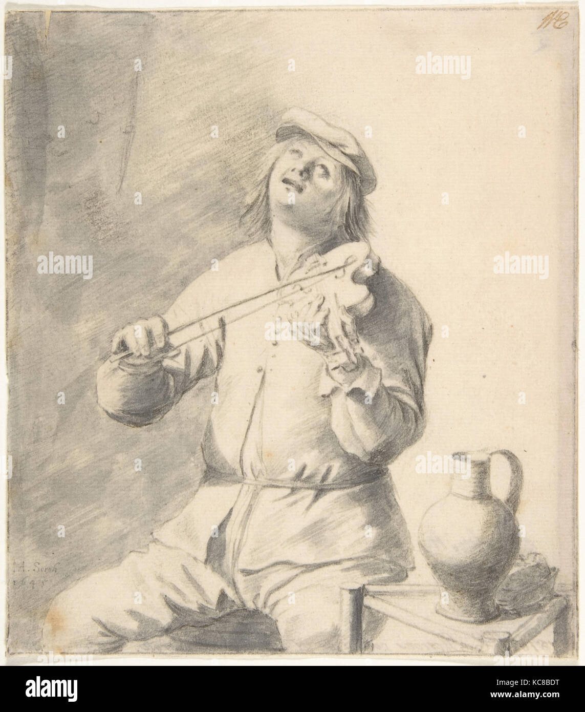 Man Playing The Violin, 1645, Black chalk, brush and gray wash, sheet ...