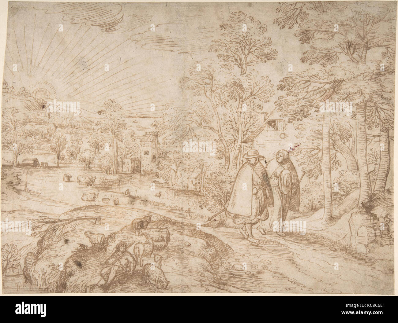 Landscape with Two Pilgrims Walking Along a Road, Attributed to Pieter ...