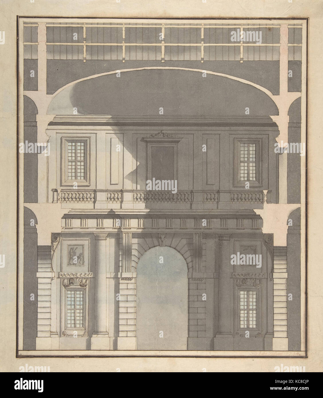 Design for a Stage Set: Design in Section of a Two-Storied Entrance ...