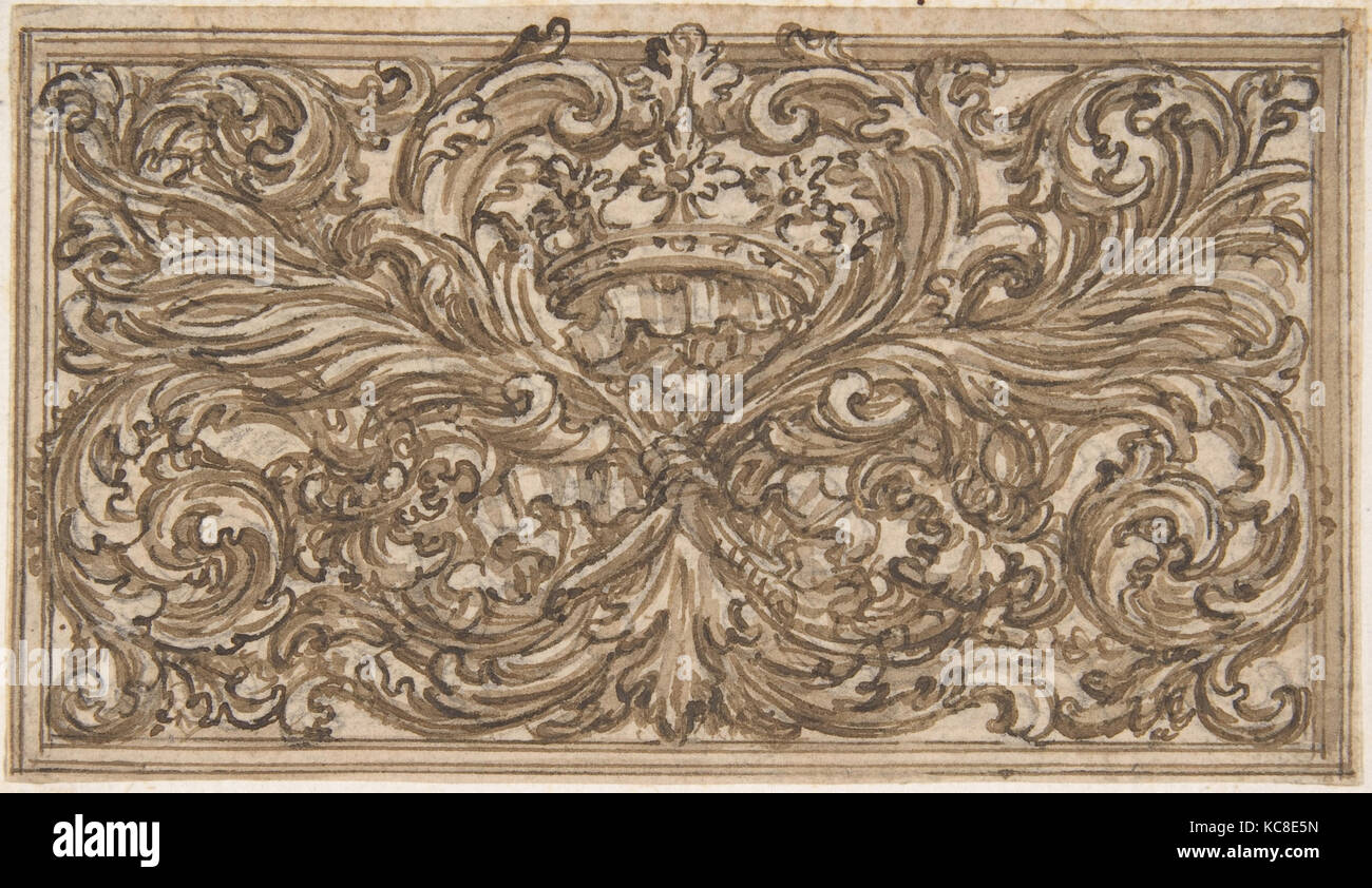 Design for a Panel Decorated with A Bundle of Foliage, A Crown and a ...