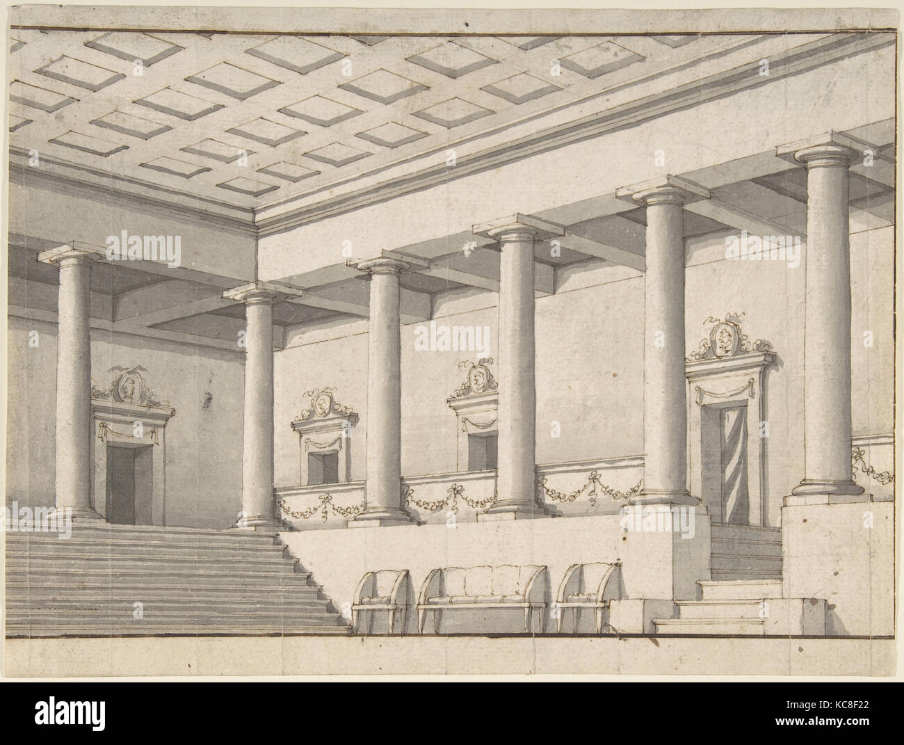 Palace or Villa Interior, Colonnaded Hall, Anonymous, Italian, first ...