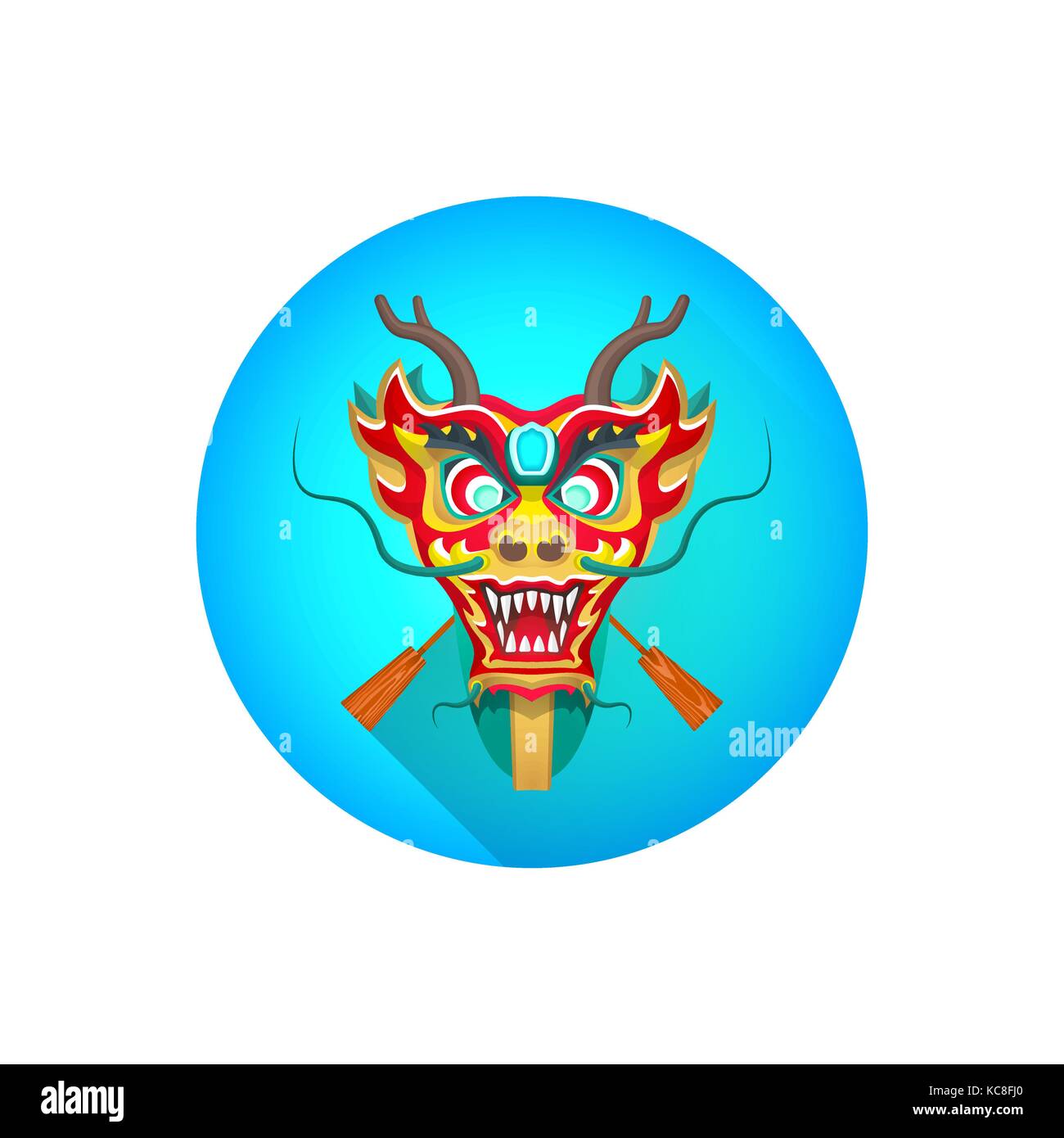 vector colorful traditional Chinese dragon boat with paddles ...