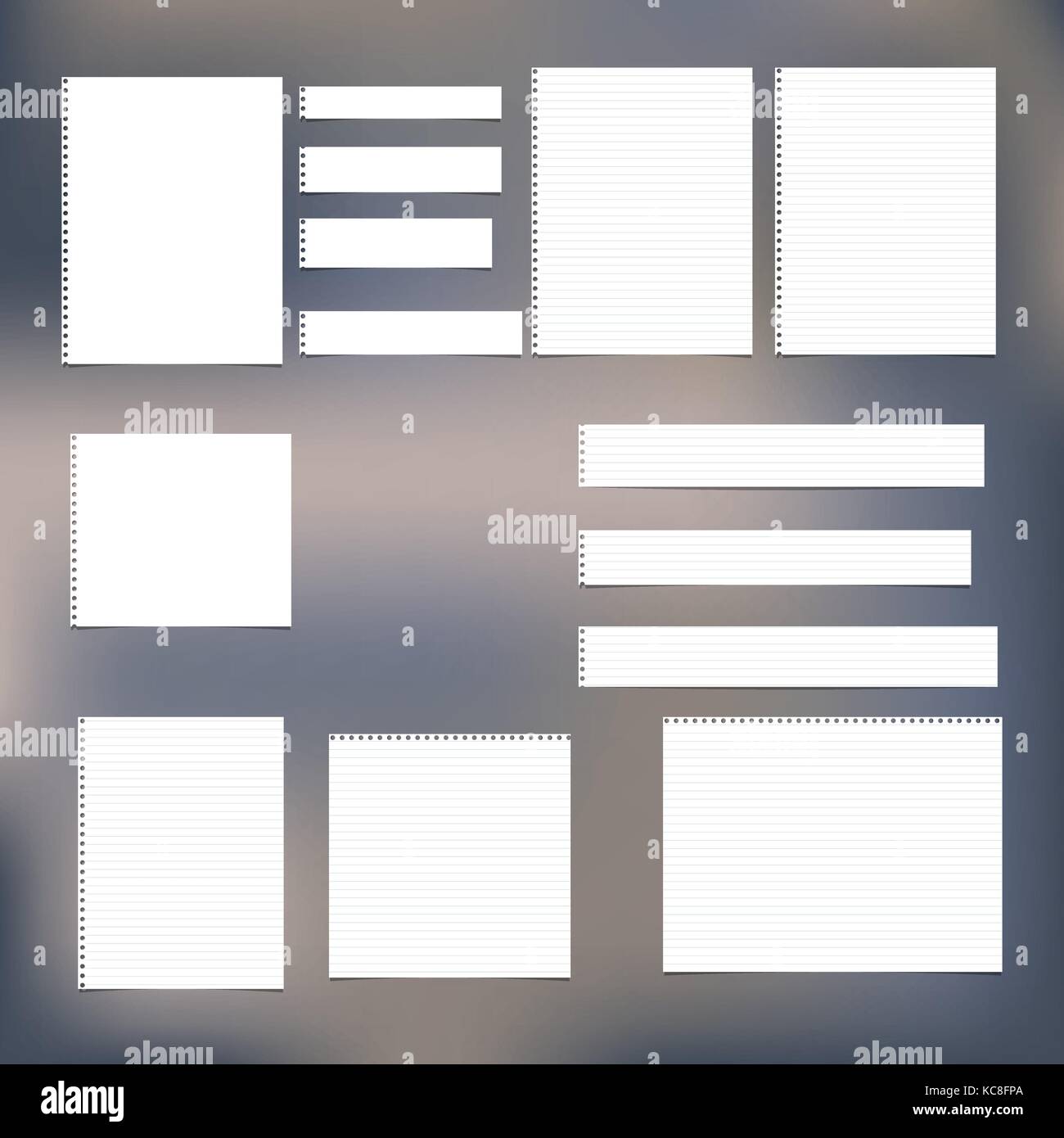 Pieces of torn white blank, note, copybook, notebook strips, sheets ...