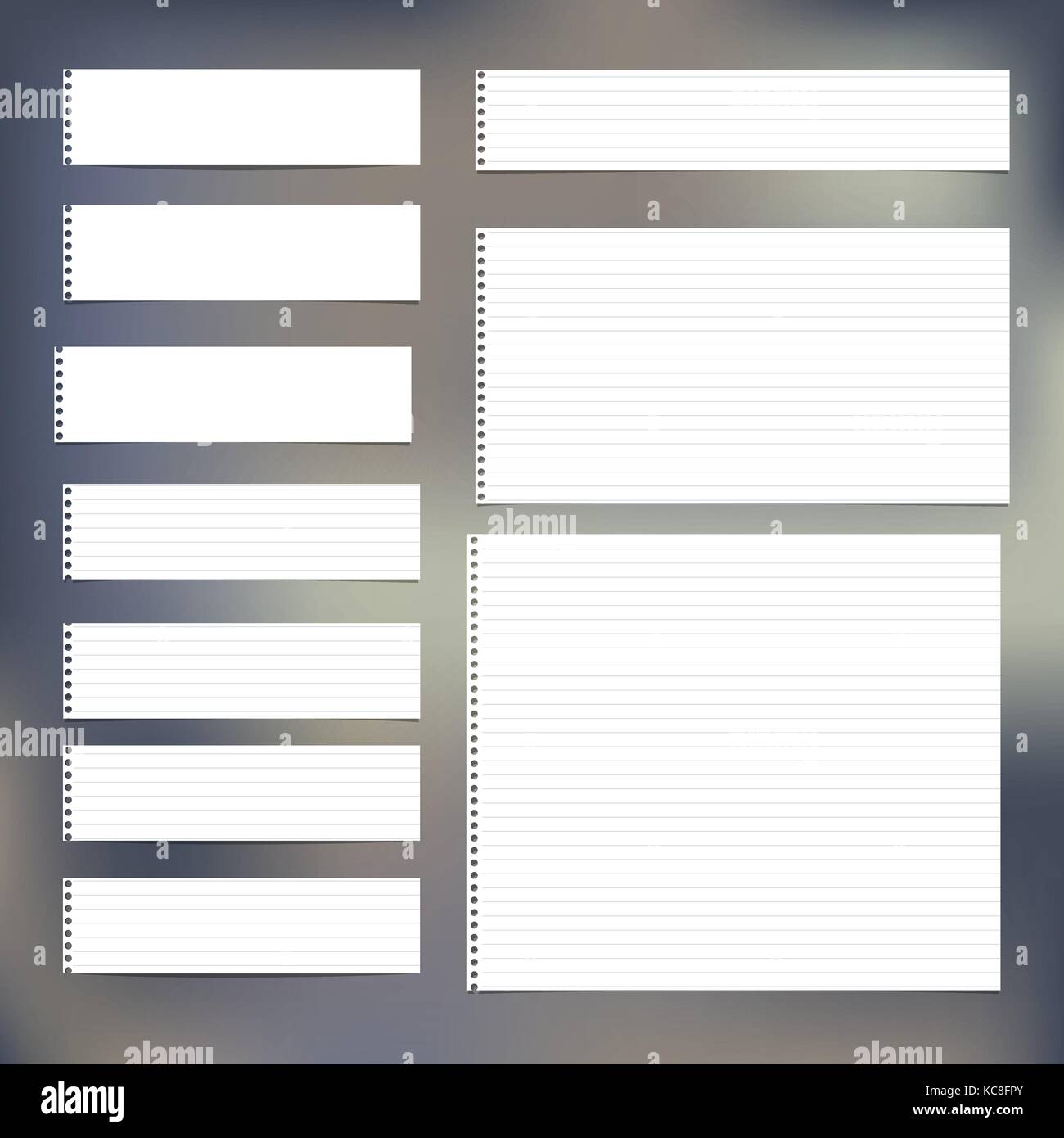 Pieces of torn white blank, note, copybook, notebook strips, sheets ...