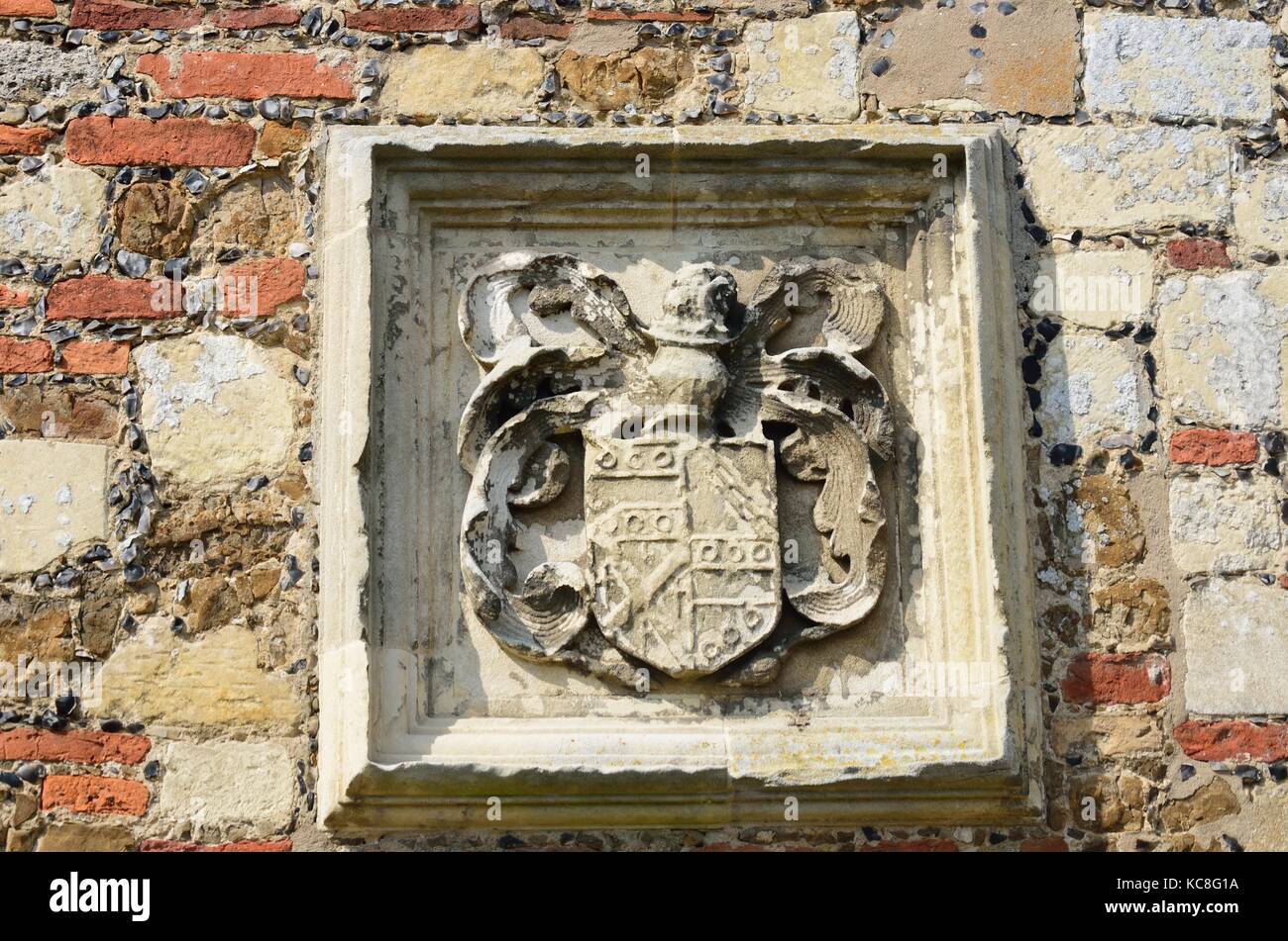 Heraldic stone carving set in wall Stock Photo - Alamy