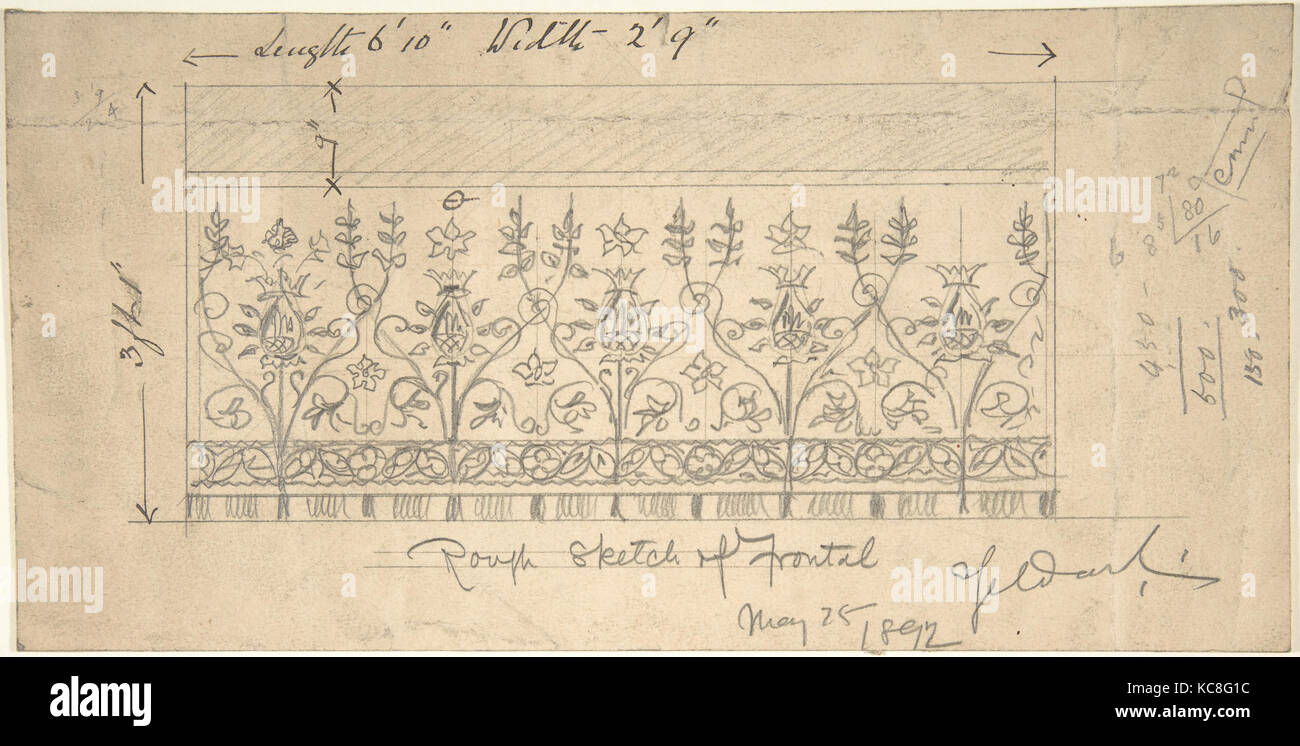 Floral and Geometric Designs for a Frontal, Ernest Geldart, 1892 Stock ...