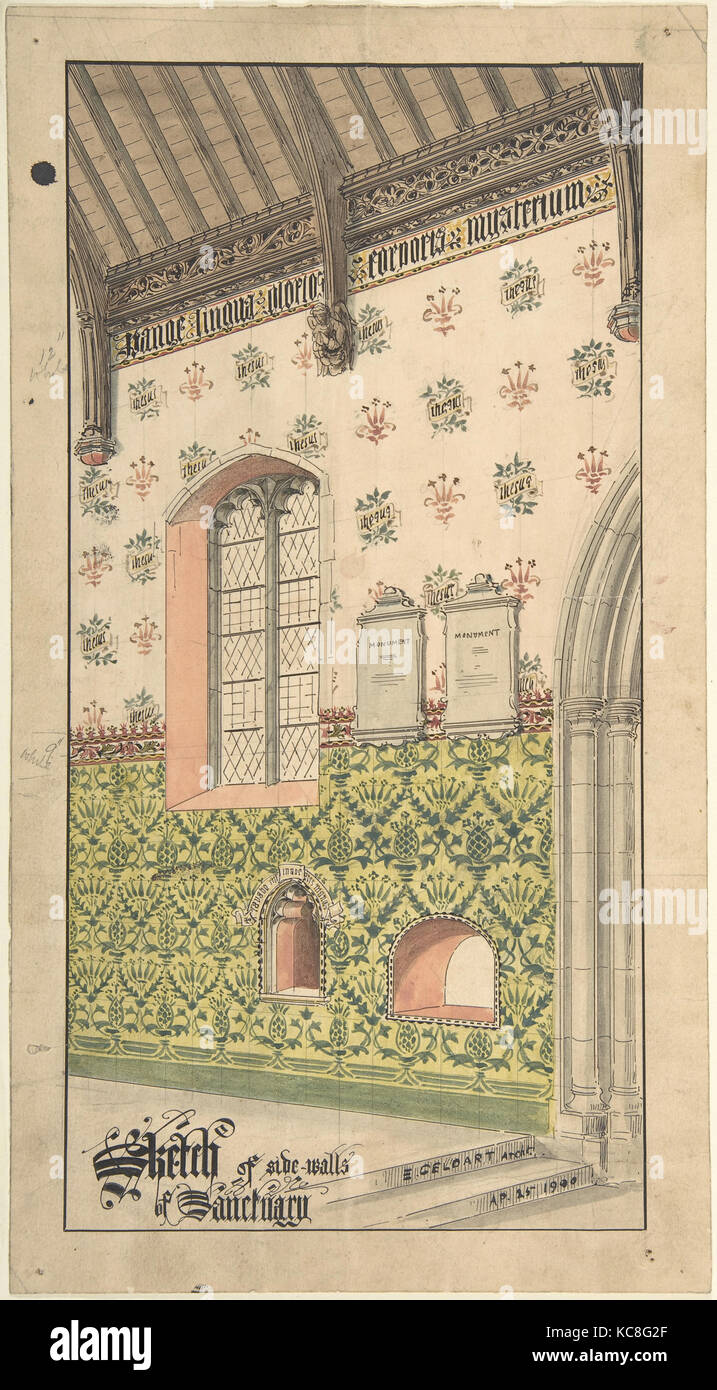 Design for Sanctuary Walls, 1900, Watercolor, pen and black ink over ...