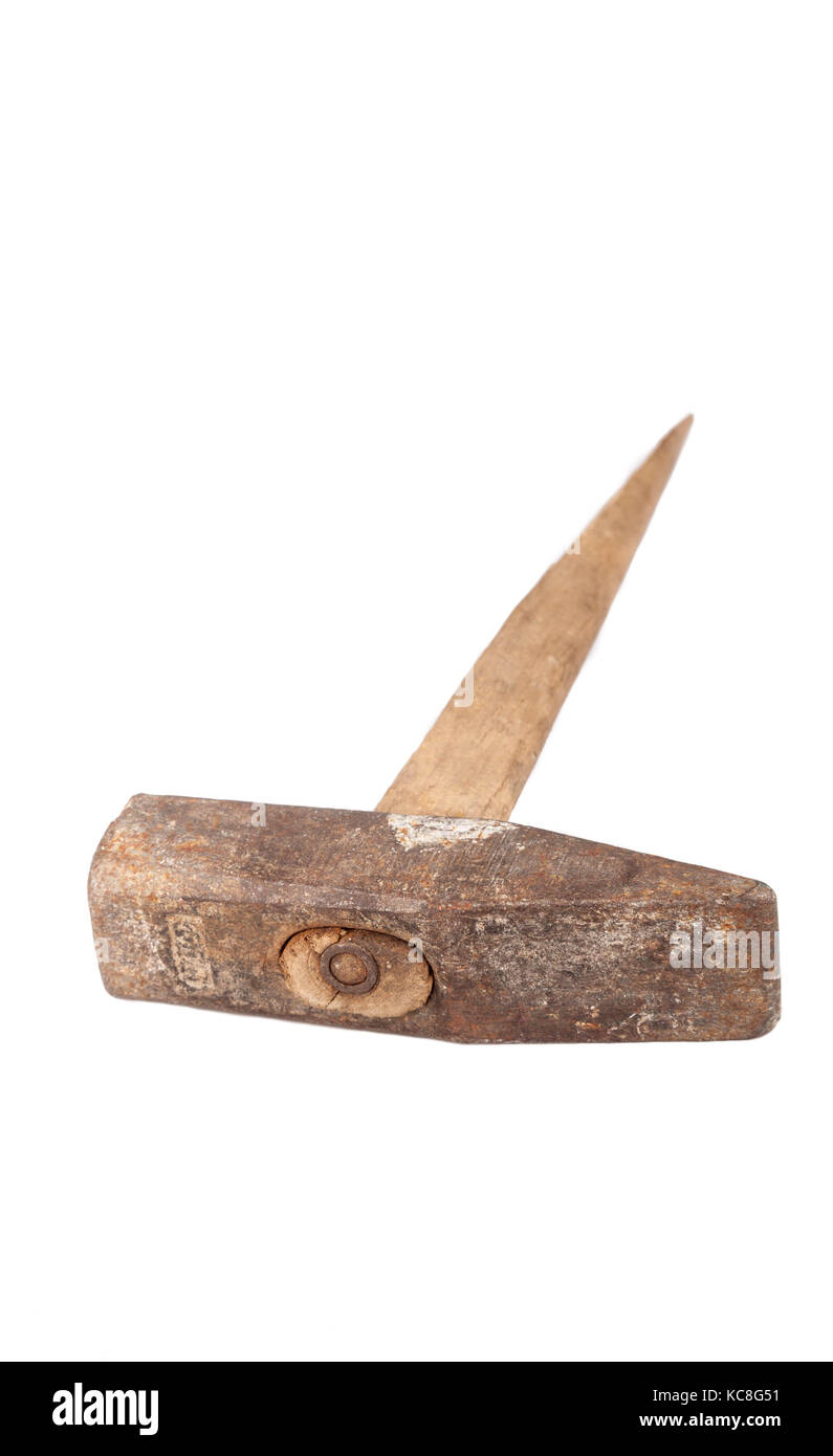 Old hammer isolated with clipping path. Hammer with a broken wooden ...