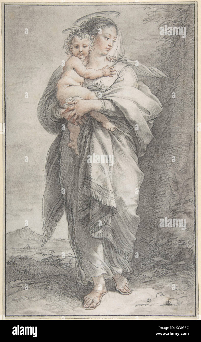 Virgin and Child, 1750–99, Black and red chalk, stumping throughout, 15 ...