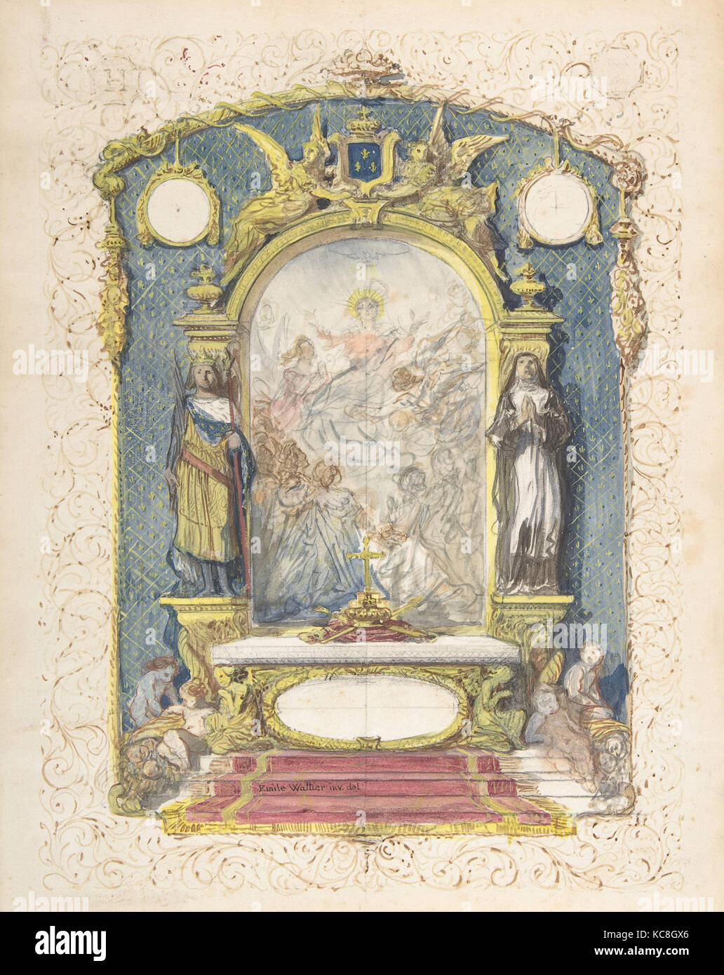 Altar Flanked by St. Louis and St. Theresa, Emile-Charles Wattier, mid ...