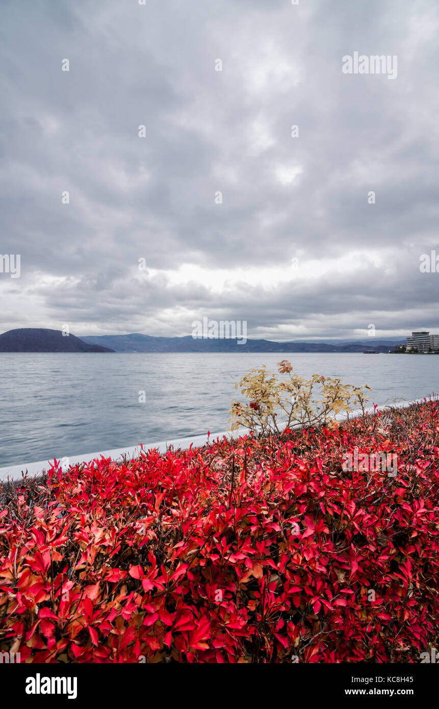 Cloudy view of the infamous Lake Toya. The lake is a volcanic caldera ...