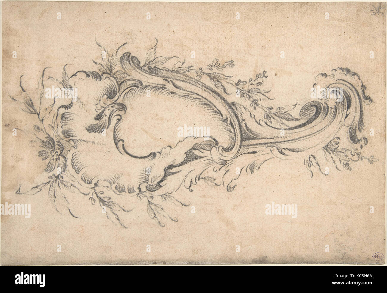 Rococo Cartouche, Black crayon, 11 x 7 5/8 in. (27.9 x 19.4 cm ...