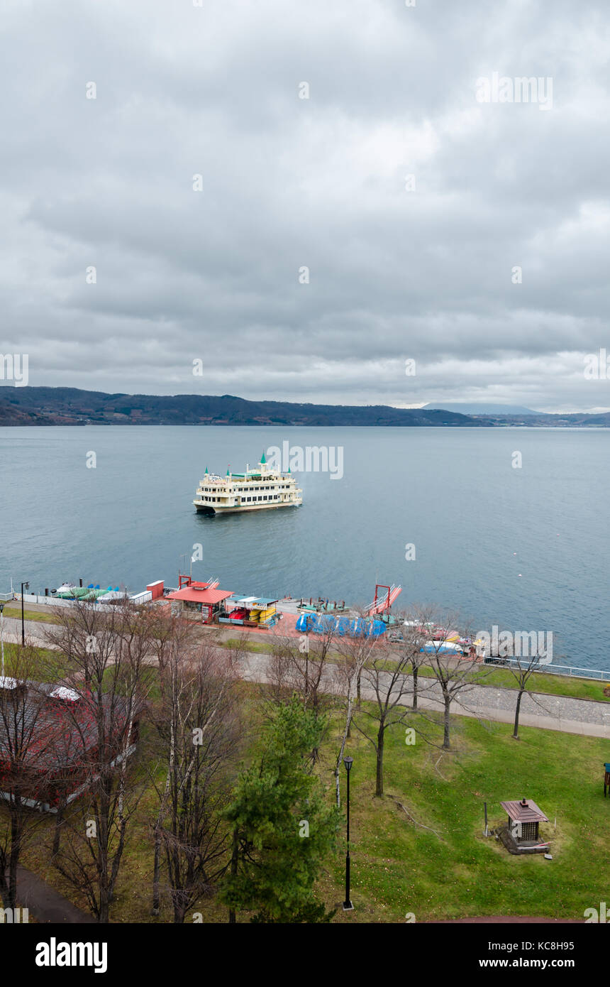 Cloudy view of the infamous Lake Toya. The lake is a volcanic caldera ...