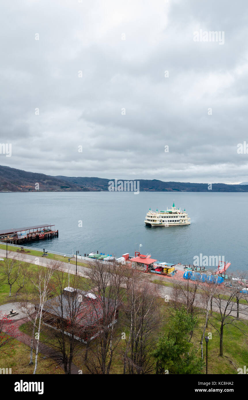 Cloudy view of the infamous Lake Toya. The lake is a volcanic caldera ...