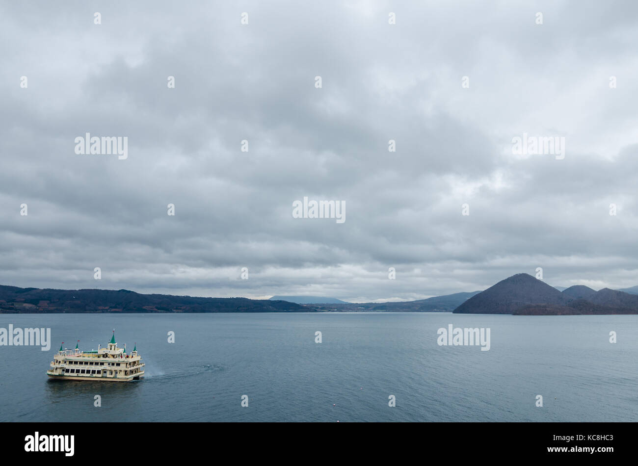 Cloudy view of the infamous Lake Toya. The lake is a volcanic caldera ...