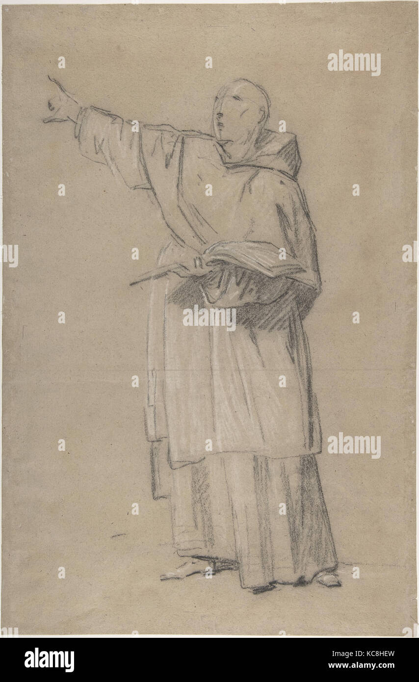 A standing monk, 18th century, Black and white chalk on gray-brown ...