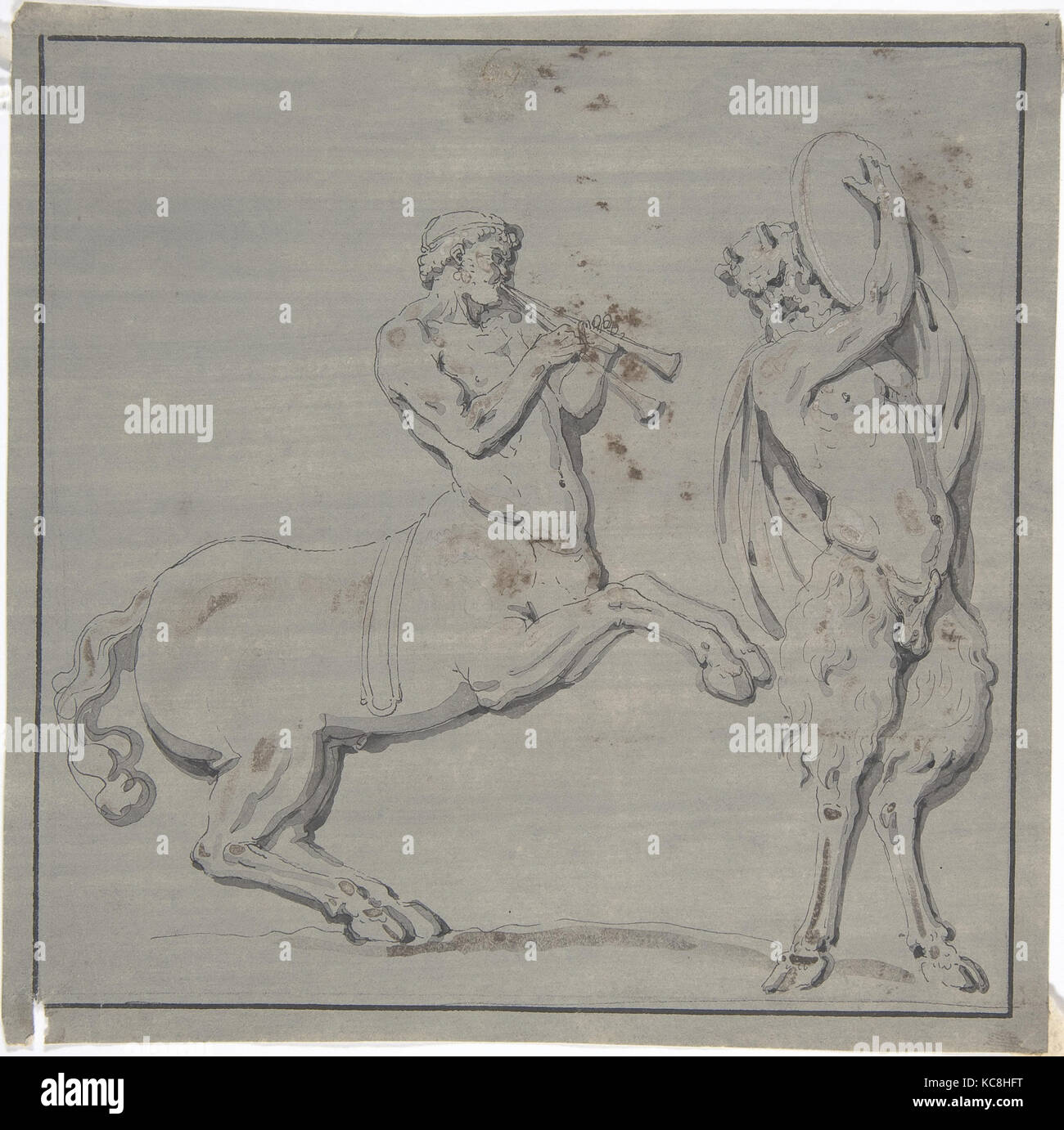 Bacchic Scene of Centaur Playing Horns and Satyr with Drum, Anonymous ...